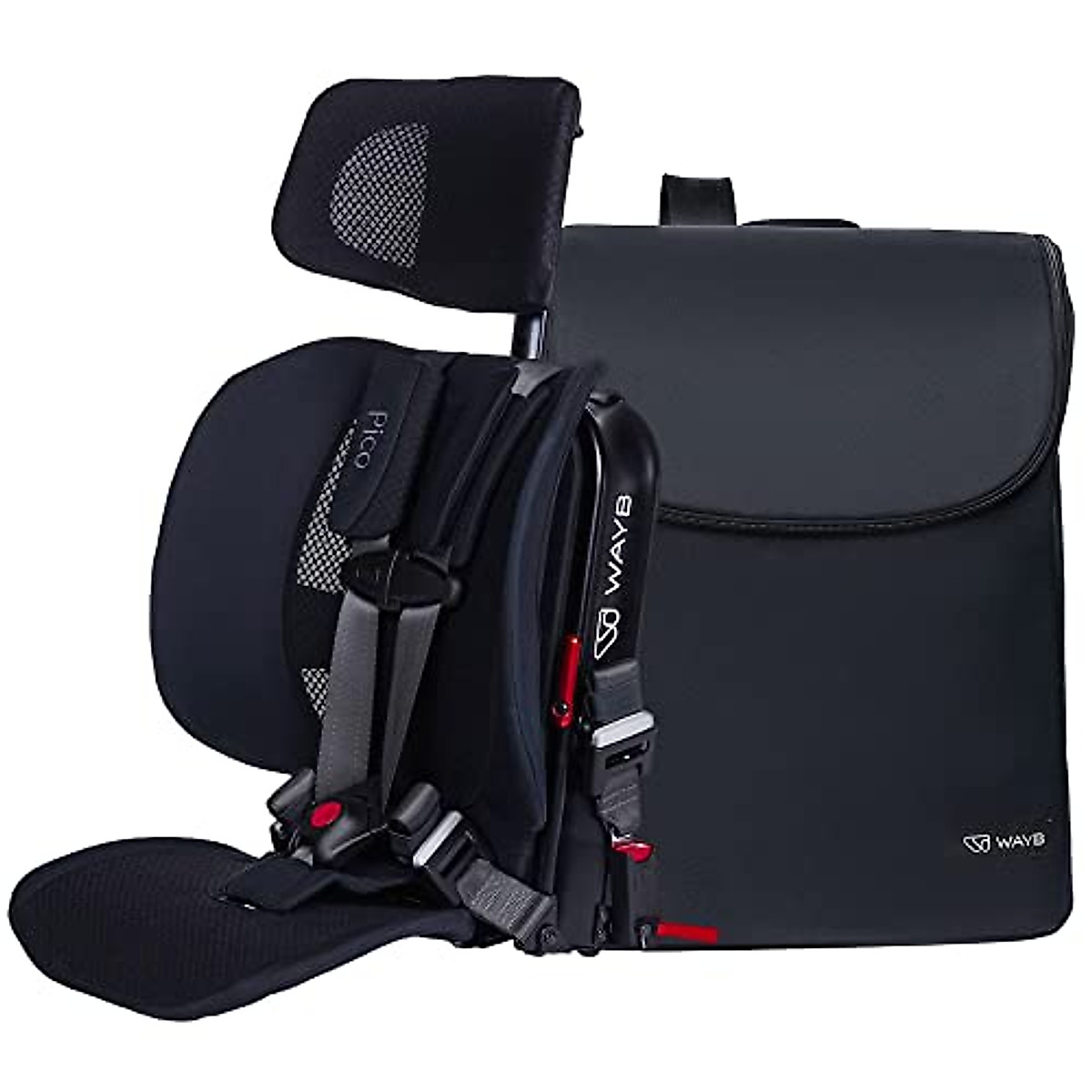 WAYB Pico Travel Car Seat with Premium Carrying Bag- Lightweight, Portable, Foldable - Perfect for Airplanes, Rideshares, and Road Trips - Forward Facing for Kids 22-50 lbs. and 30-45”