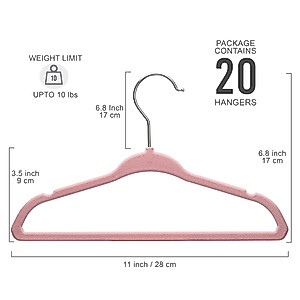 Babyrish Baby Hangers for Closet - Cute Yet Sturdy Baby Clothes Hangers for Newborns, Toddlers and Kids - Space Saving, Non Slip Kids Hangers for Nursery - Pack of 20 Pink Velvet Hangers (20, Pink)