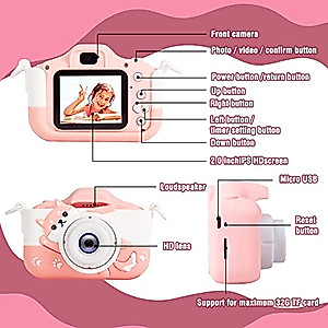 OMOTIYA Kids Camera, 1080P HD Digital Video Camcorder Camera/Upgrade Selfie Camera with Dog Soft Silicone Cover, for Boys/Girls Age 3-12, Birthday Gifts with 32GB TF Card Pink