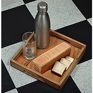 Samhita Acacia Wood Serving Tray with Handles,Wooden Serving Tray, Snack Tray, Breakfast Tray, Great for, Breakfast, Coffee |Size- 10" x 10" x 1.75"