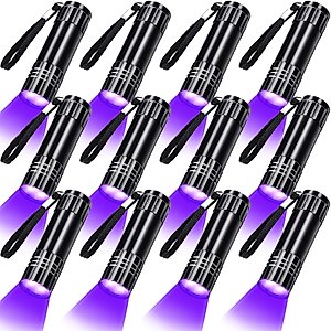 Riakrum 12 Pieces Blacklight Flashlights LED UV Handheld Mini Black Light Flashlight Small Portable UV Light Detector UV Flashlight 395nm 9 LED Light, Not Included Battery (Black)