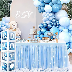 DataMoon Baby Shower Decorations for Boy - Navy Blue Baby Blue Different Sizes Light Blue Balloon Arch Kit,4pcs Boxes with Letters for Baby Boy Shower,Happy Birthday Decorations,Gender Reveal Party