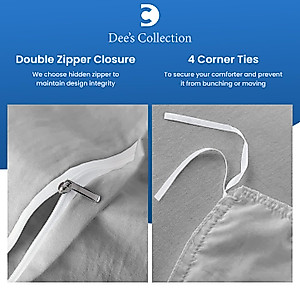 Dee's Collection 800 Thread Count Queen Size Duvet Covers Egyptian Cotton Light Grey Solid Ultra Soft and Breathable 3 Piece Set Quilt Cover with Zipper Closure & Four Corner Ties