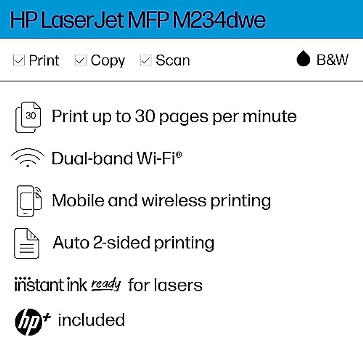 HP LaserJet MFP M234dwe All-in-One Wireless Black & White Printer with HP+ and 6 Months Free-cartridges (6GW99E),Gray