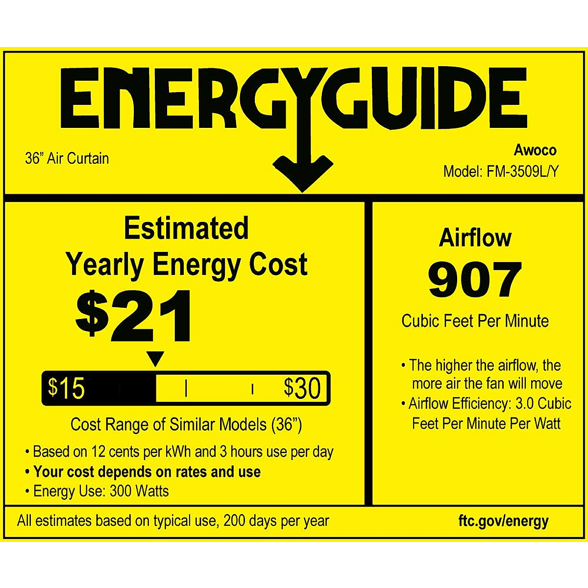 Awoco 36" Elegant 2 Speeds 900 CFM Unheated Indoor Air Curtain with an Easy-Install Magnetic Door Switch