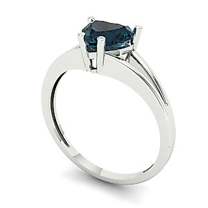 Clara Pucci 1.45ct Heart cut Custom Engraving Solitaire split shank London Blue Topaz Prong Set Statement Art Deco Ring 14k White Gold SZ 10.5