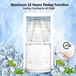 Portable Air Conditioners, USB Personal Evaporative Air Cooler with 12H Timer, 3 Wind Speeds 7 Colors Light, Touch Screen Desktop Cooling Fan with Large Water Tank for Home Room/17
