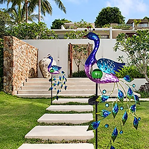 VEWOSTAR Garden Solar Lights Outdoor- Metal Peacock Garden Decor Solar Path Light Stakes Waterproof Landscape Light for Outdoor Yard Walkway Patio Lawn Ornaments