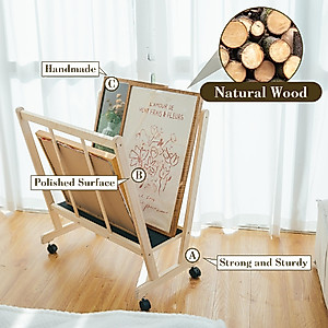 GENMOUS Wood Large Print Rack with Castors - Artist Display and Storage Rack,Natural Wooden Storage & Crafts Drying Racks for Canvas,Artwork,Prints,Panels,Posters,Art Shows & Galleries Display Stands