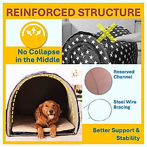 2 in 1 Extra Large Pet Winter House Convertible to Bed with Warm Cushion Mat, 2 Way Indoor Outdoor Portable Dog Kennel, Removable Washable Cover (XL Starry Sky)