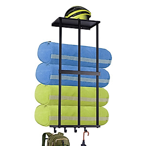 Gtouse Camping Chair Storage, Camping Chair Organizer for Garage Storage, Metal Camping Chair Wall Storage Holder, Floating Shelf with 4 Hooks for Garage Organization