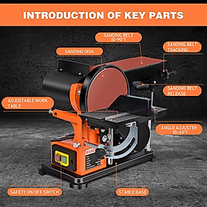 DAJYAWON Belt Sander, 4 x 36 in. Belt and 6 in. Disc Sander, 3.2-Amp 2/3HP Belt Disc Sander Combo with 2 Dust Collection Port, Bench Belt Sander for Woodworking, Metal Working