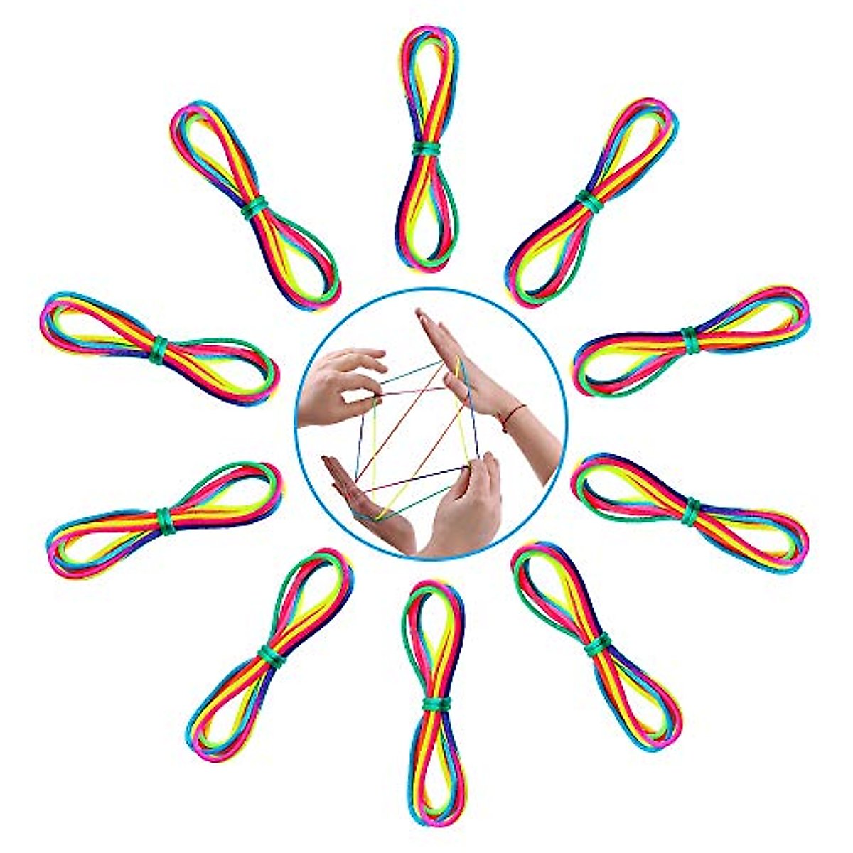 10 Pieces Cats Cradle String Finger Game String String Hand Game Finger Rope 63 Inch Long, Rainbow Color