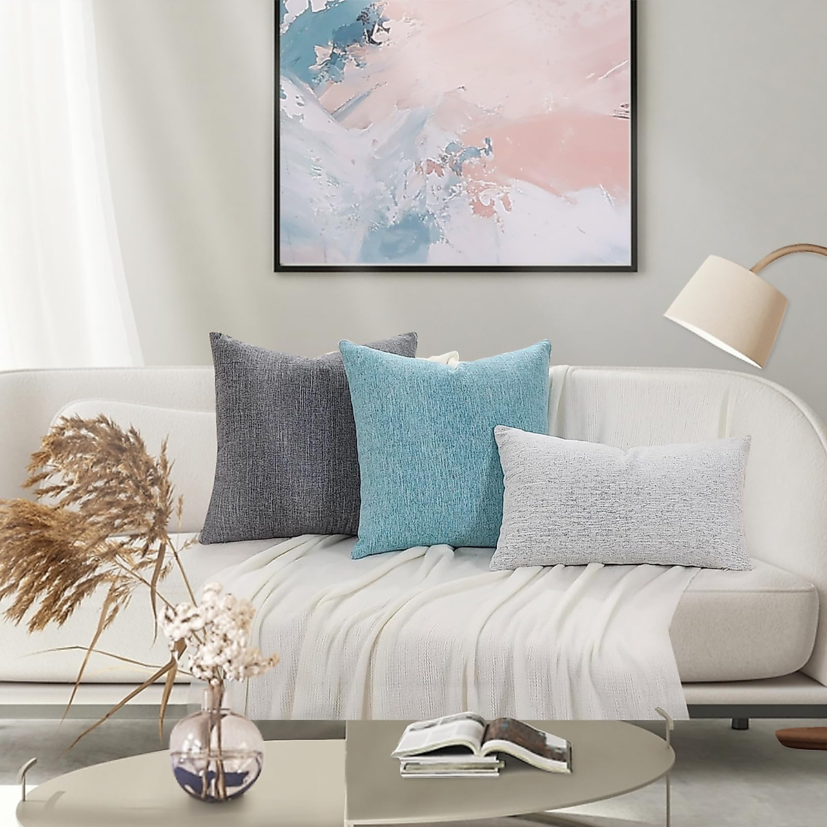 decorUhome Decorative Throw Pillow Covers 18x18 Set of 2, Farmhouse Textured Chenille Square Pillow Covers for Couch Sofa Bed Living Room, Grey