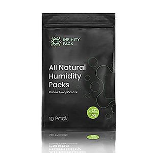 Infinity Pack 62% RH 1.5 g Humidity Packs (10 Pcs) - Natural Plant Based Solution for Storing up to 3.5 g Herbs - 2 Way Humidification - Patented Moisture Control Technology - with Resealable Bag