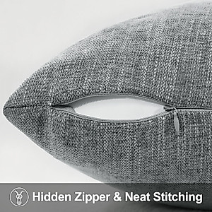 decorUhome Decorative Throw Pillow Covers 18x18 Set of 2, Farmhouse Textured Chenille Square Pillow Covers for Couch Sofa Bed Living Room, Grey