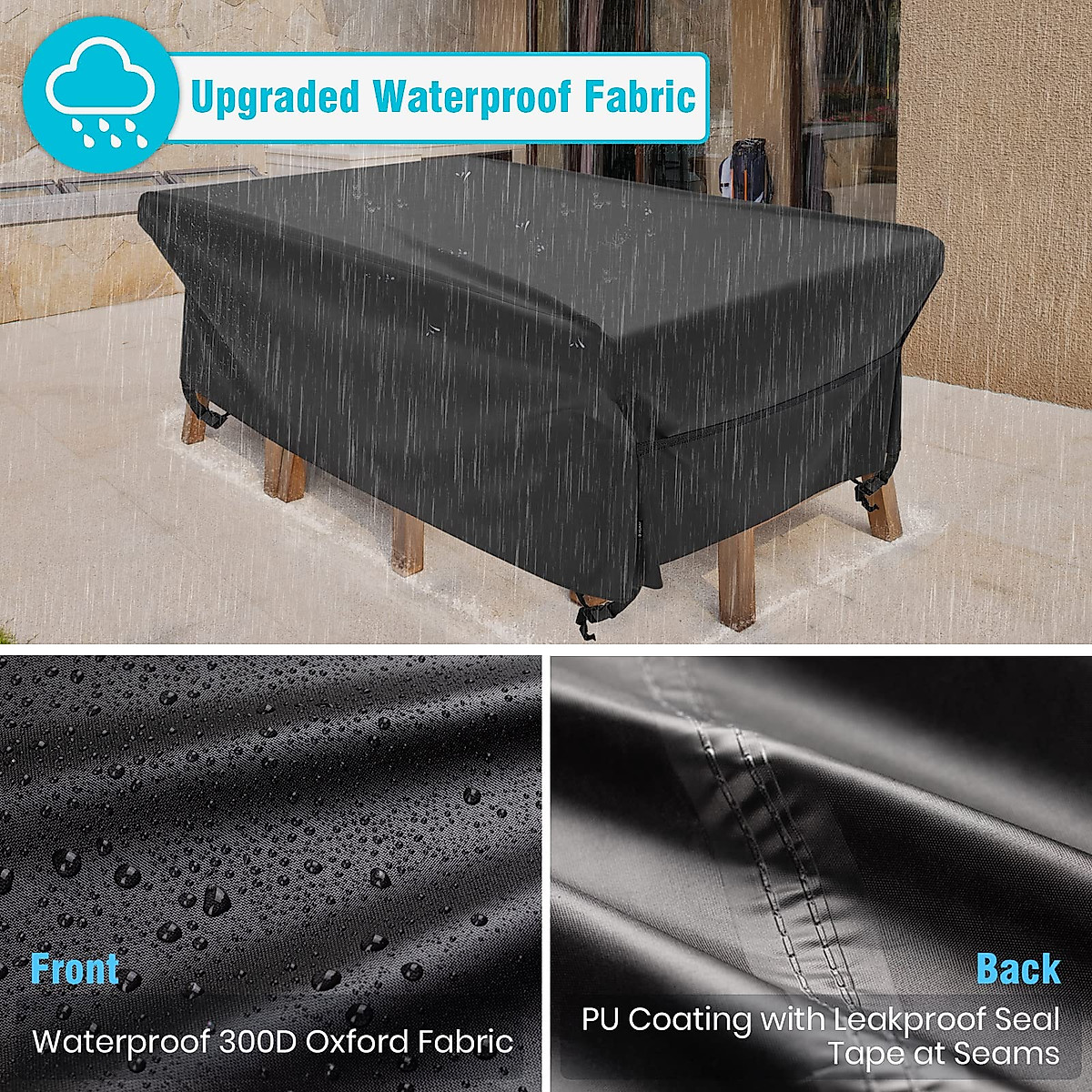Velway Patio Table Cover Rectangle Waterproof Patio Furniture Cover for Outdoor Table and Chairs 84”Lx52”Wx29”H Oxford Dining Table Cover Tear-Resistant Wind Dust Proof Furniture Set Covers for Winter