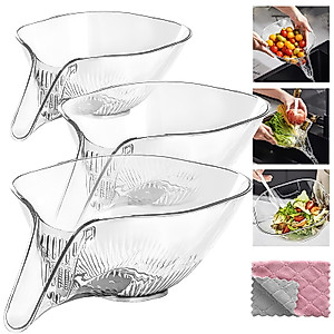 Yamjug Drainage Basket, 3 Pack 2024 Upgrade Drain Basket Funnel Multi-functional Drain Basket [30% Thicker] Removable Plastic Strainer Bowl Food Drainer for Food Fruits Pasta
