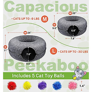 MAMI&BABI Peekaboo Cat Cave for Indoor Cats, Cat Donut Cat Tunnel Bed, Scratch Resistant Cat Toys for Medium Large Cats up to 30 lbs