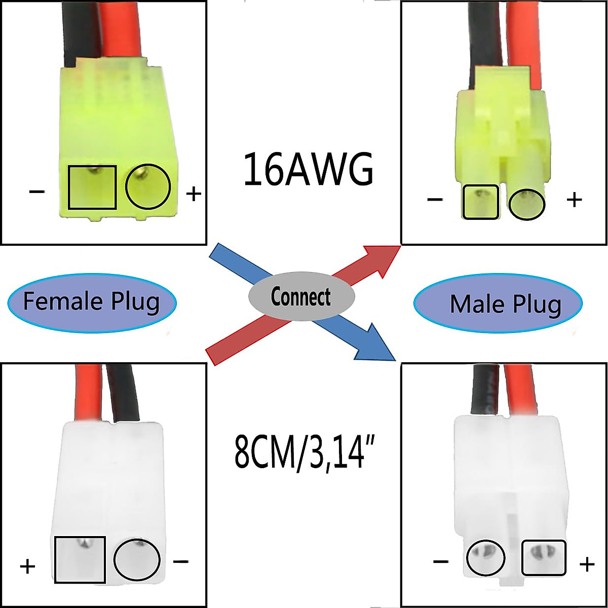 Vgoohobby 1Paris Adapter Compatible with Large Tamiya Style Plug to Mini Tamiya Plug Adapter 16AWG Female Male Cable Wire for Airsoft