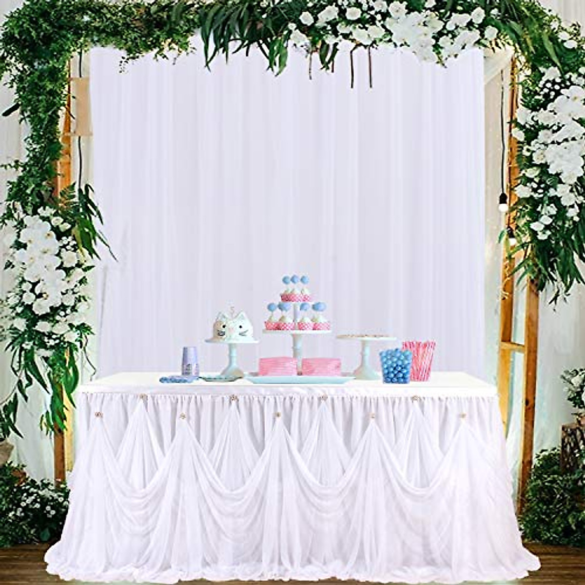 White Tulle Backdrop Curtains for Baby Shower Party Wedding Photo Drape Sheer Backdrop for Birthday Bridal Shower Photography Props 5 ft X 10 ft