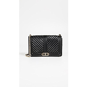 Rebecca Minkoff Women's Chevron Quilted Love Crossbody Bag, Black/Gold, One Size