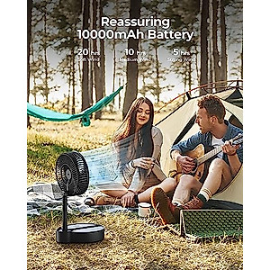 8" Portable Rechargeable Fan, 10000mAh Battery Operated Oscillating Fan, 3 Speeds, Adjustable Height, Foldable Fan, Quiet Small Standing Fan, Powerful USB Desk Fan for Home Office Picnic Camping
