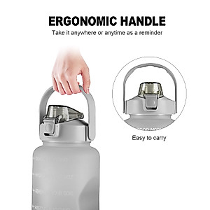 EYQ 64oz Leakproof Free Drinking Water Bottle with Motivational Time Marker BPA Free for Fitness, Gym and Outdoor Sports (Black/Gray Gradient)