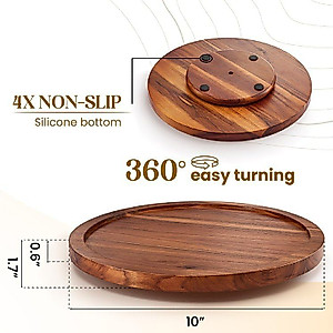 TIDITA 10" Acacia Lazy Susan Organizer for Cabinet - Wooden Lazy Susan Turntable for Table - Wood Kitchen Turntable Storage Food Bin Container for Pantry, Fridge, Countertop