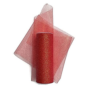Celebrate Red Glitter Tulle Spool, 6 Inch by 12 Yards Roll for Parties, Weddings, Crafts, Clothing, Decor