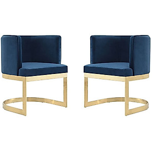 Manhattan Comfort Aura Mid Century Modern Velvet Dining Chair, Set of 2, Royal Blue