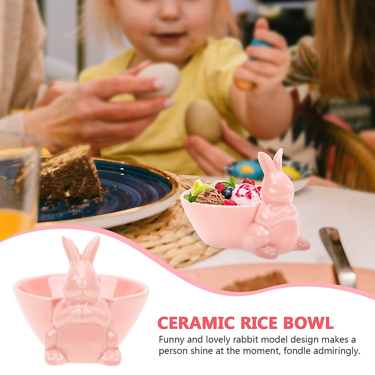 Zerodeko Easter Rabbit Bowl Bunny Salad Bowl Easter Ceramic Dessert Bowl Easter Pudding Bowl Easter Rice Soup Bowl Rabbit Appetizer Bowls for Spring Easter Home Restaurant Decor White