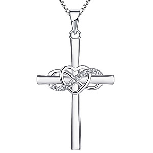 YL Cross Necklace Sterling Silver Infinity Heart Crucifix Pendant Cubic Zirconia Criss Jewelry for Women