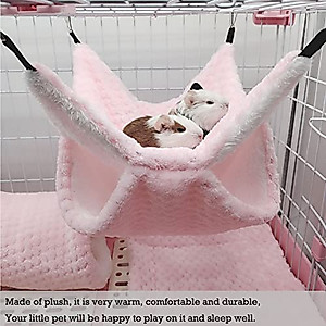 SEIS 3 Pcs Plush Hamster Hammock Set Sugar Glider Hanging Cage Accessories Set Small Animal Hammock Channel Mat for Guinea Pig Rat Gerbil Squirrel Birds Parrot (Pink)