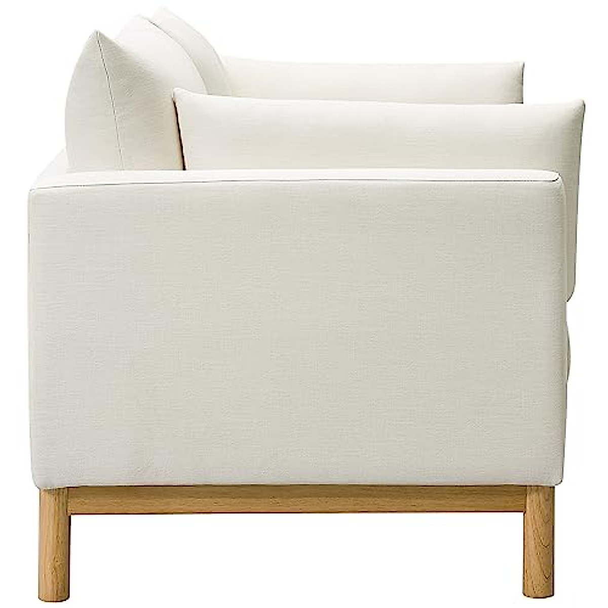 Meridian Furniture 157Cream-L Langham Collection Mid-Century Modern Linen Textured Fabric Upholstered Loveseat, Cream Linen Textured Fabric, Natural Finish Wood Base, 66" W x 33.5" D x 33" H, Cream
