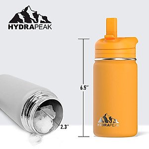 Hydrapeak Mini 14oz Kids Water Bottle with Straw Lid, Stainless Steel Double Wall Insulated Water Bottle for Kids | Leak-Proof and Spill-Proof Kids Water Bottle for School, 24 Hours Cold (Mango)