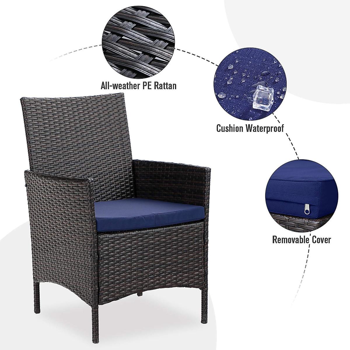 MFSTUDIO 28 Inch Propane Gas Fire Pit Table & Wicker Chairs Furniture Set with Blue Fire Glass, Multi-Function Outdoor Patio Conversation Set, 50,000 BTU, CSA Certification