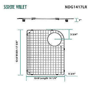 Serene Valley Sink Bottom Grid 14-1/4" x 17-5/8", Rear Corner Drain with Radius 3-3/4", Sink Grid Stainless Steel NDG1417LR.