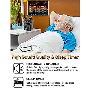 ZHIWHIS Shortwave Radio, Bluetooth Speakers with Sleep Timer, Weather AM FM SW Radios with NOAA Alerts, Retro Analog Tuner with Preset, Rechargeable MP3 Player with 6 EQ Support MicroSD Card ZWS-700