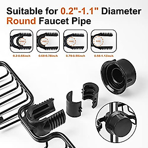 JYL HOME Faucet Sponge Holder Soap Dishcloth Brush Sink Caddy Drain Rack Aluminum Organizer for Kitchen Bathroom with Hook, Matte Black, Style 4