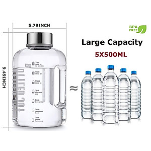 VENNERLI Half Gallon Water Bottle with Handle BPA Free Sports Water Bottles 74oz Large Plastic Water Jug 2.2L Motivational for Outdoor Hiking Camping Running (Clear)