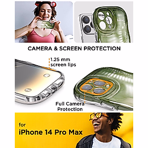 AICase iPhone 14 Pro Max Case Curly Wave Frame Cute Design with Full Camera Lens Protection,Aesthetic Kawaii Slim TPU Bumper Luxury Plated Shockproof Protective Transparent for Women Girls Men