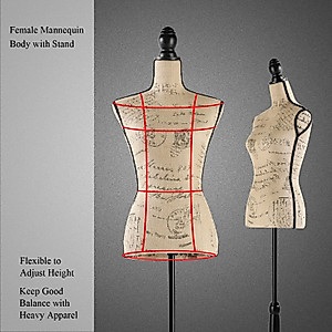 Female Mannequin Adjustable Dress Form-Large Torso Tripod Stand Display，100% Handmade Soft Stretchy，High Density Foam Portable Display Mannequin, for Sewing Dressmaker Jewelry Display(Brown)