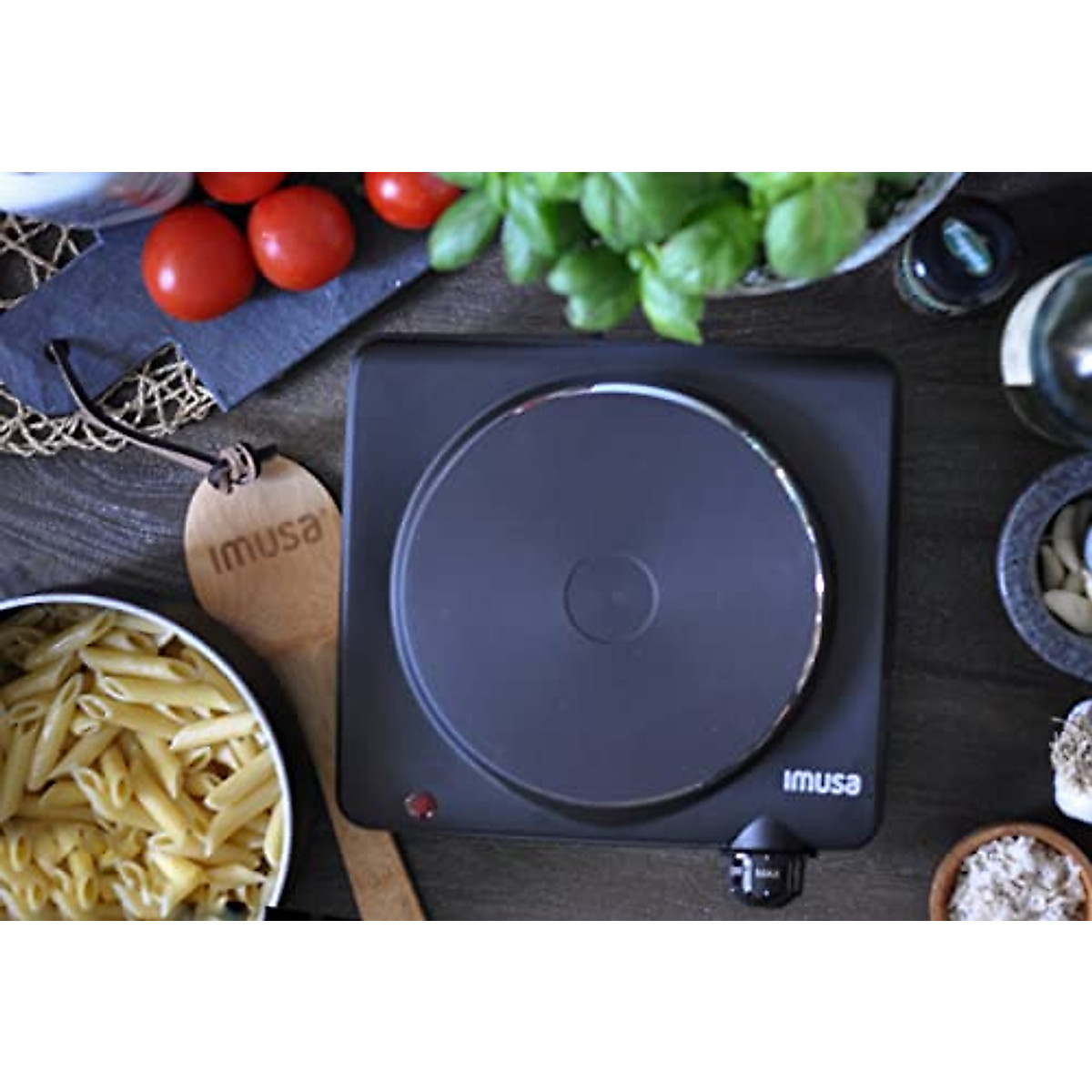 IMUSA Countertop Electric Hot Plate or Single Burner with Power Indicator Lights, Black
