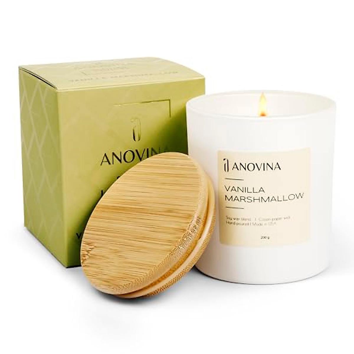 Anovina Vanilla Scented Candle – Hand-Poured in USA, Bamboo Lid & Elegant Gift Box. Candles for Home & Scented Candle Gifts for Someone You Love – A Perfect Valentine's Gift!