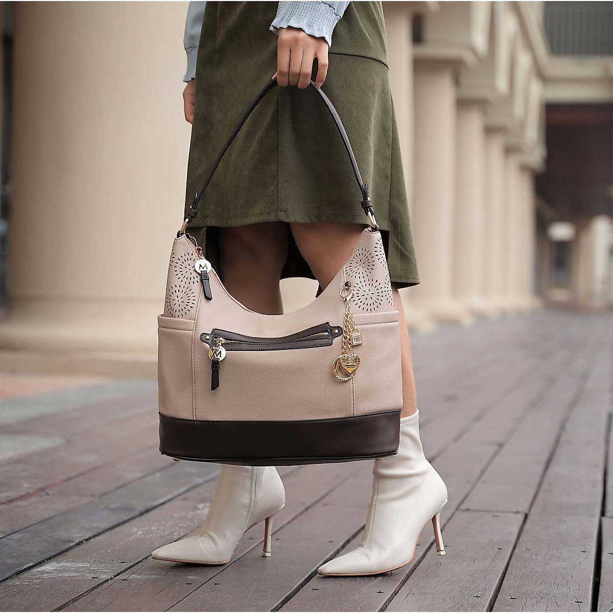 MKF Collection Shoulder Bag for Women, Wristlet Wallet Purse Top-Handle Hobo Bag Gray