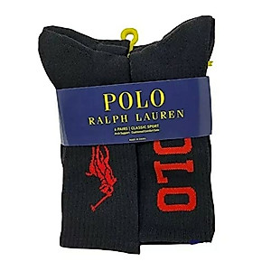POLO RALPH LAUREN 6pk Mixed Crew Athletic Socks 6-12.5