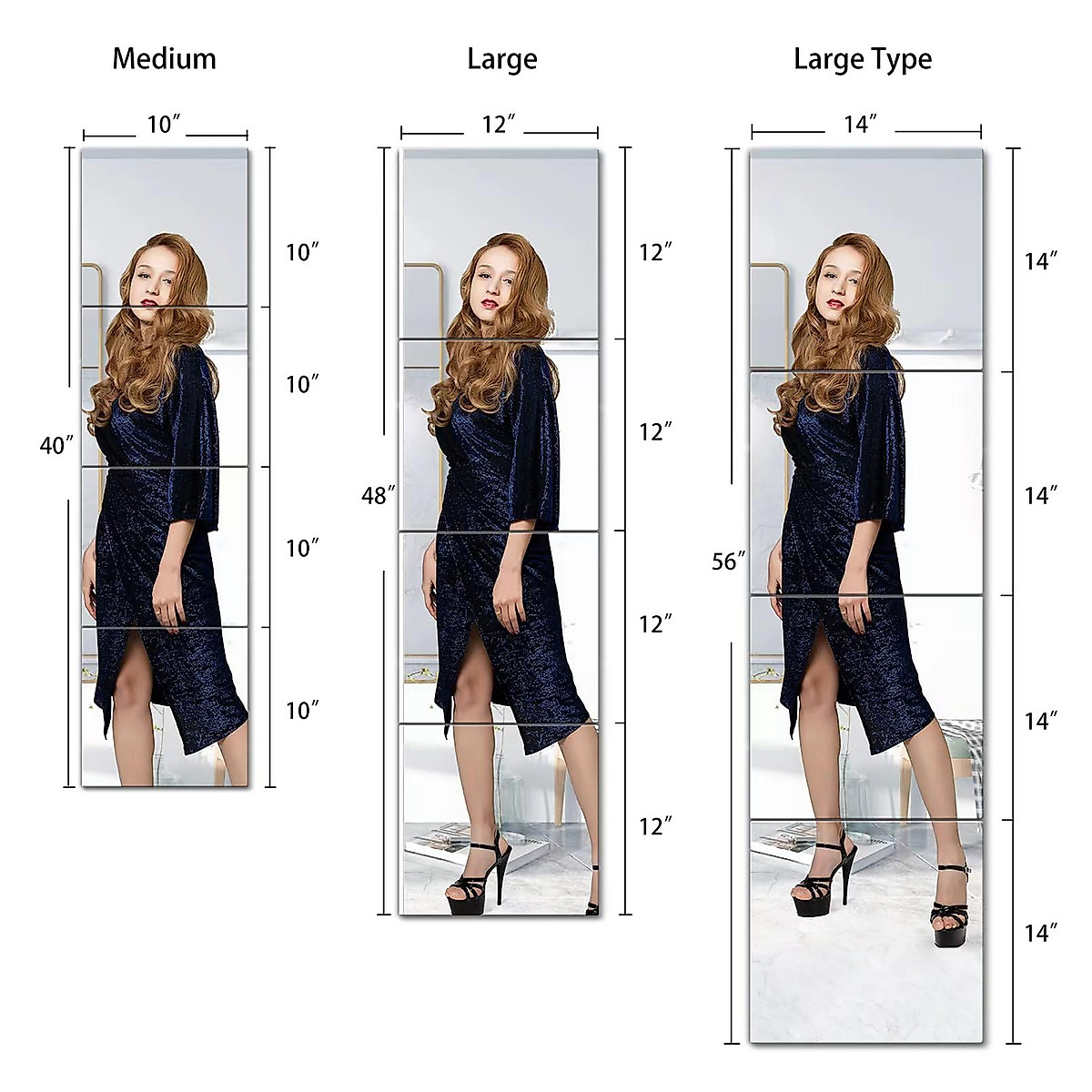 Full Length Wall Mirror Tiles,Glassless Mirror for Kids,Acrylic Extra Thick 1/8",40"x10" 4Pcs 10"x10",Shatterproof Frameless Mirror Wall Stickers.Apply Bedroom,Living Room,Door