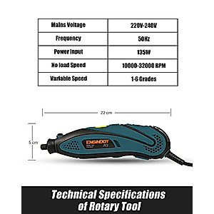 ENGINDOT Rotary Tool Kit with Keyless Chuck Flex Shaft, 6 Variable Speed, 10000-32000 RPM, Carrying Case for Cutting, Engraving, Drilling, Sanding, Polishing, DIY Crafts - Blue