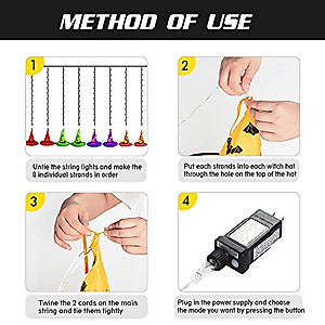 XTF2015 Halloween Decorations Outdoor, Upgraded 8pcs Hanging Lighted Glowing Witch Hat Lights, 44FT 104LED Waterproof Halloween Light for Outdoor,Garden, Trees, Party Decorations